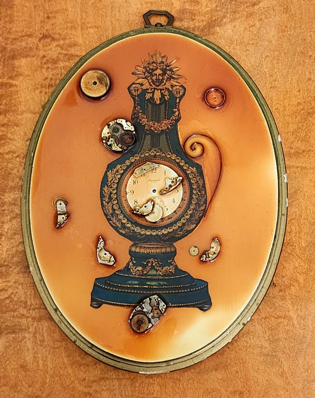 Vintage Marie Antionette Louie XVI Mantel Clock Watch Metal Parts Epoxy Resin Lacquered ...