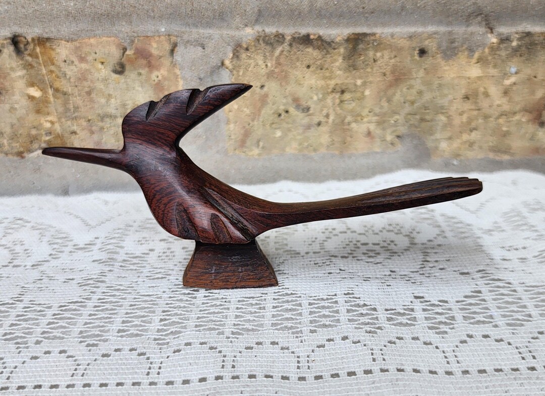 Vintage Roadrunner Wood Ironwood Figurine Hand Carved Dark Walnut ...