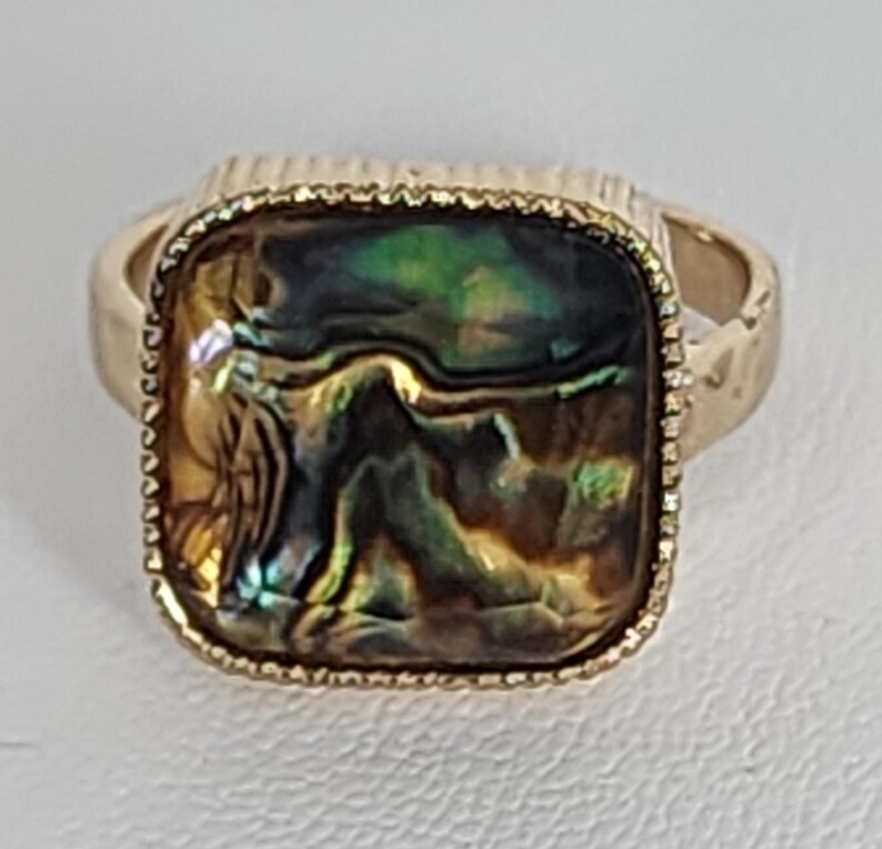 Vintage Gold Tone Acrylic Abalone Color Statement Ring Size 10 - Etsy