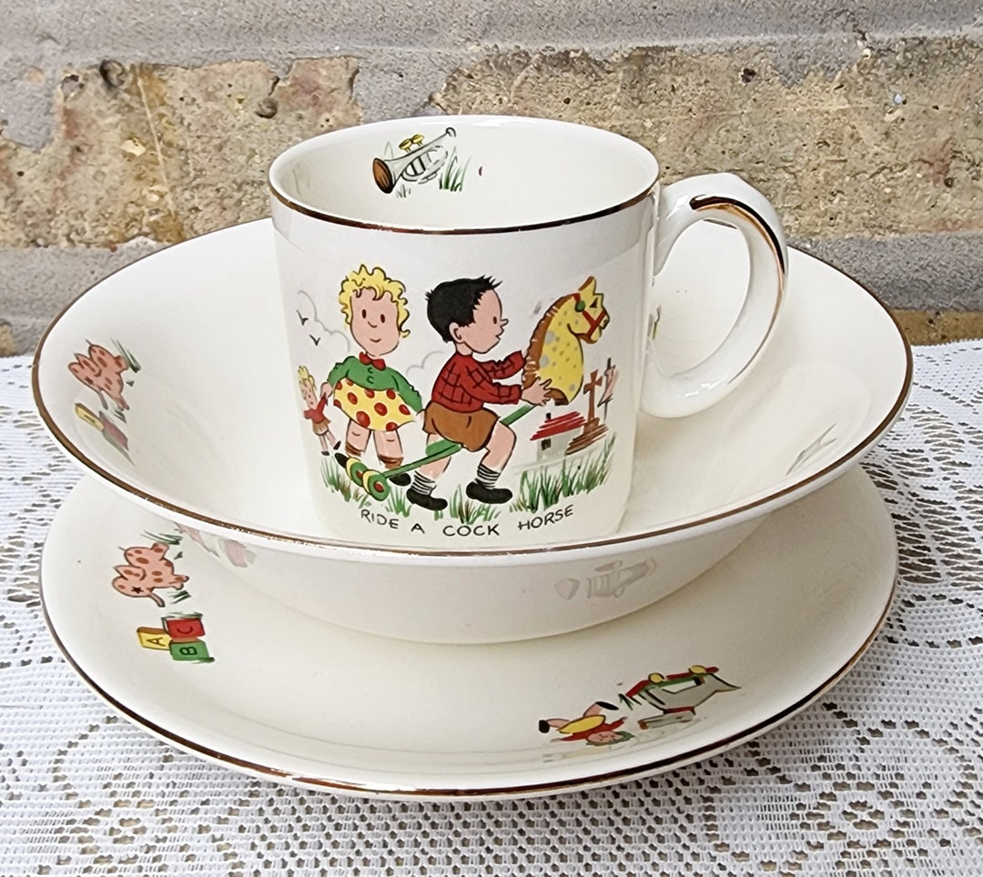 3 Pc Vintage Alfred Meakin England Nursery Rhyme See Saw Margery Daw ...