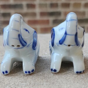 Vintage Elephants Porcelain Cobalt Blue Crouching Trunks up Elephants ...