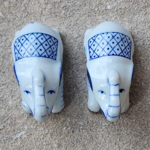 Vintage Elephants Porcelain Cobalt Blue Crouching Trunks up Elephants ...