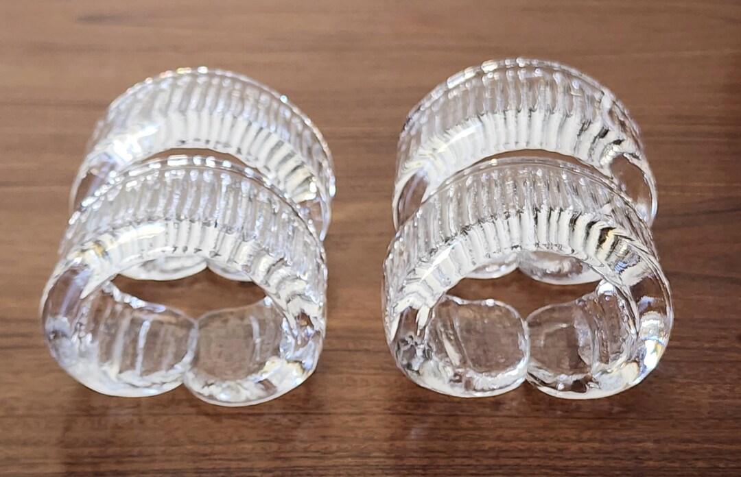 4 Vintage Clear Ribbed Art Glass C Shape Half Oval Dome Hand Blown ...