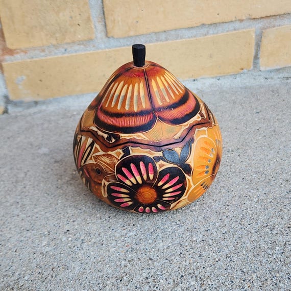 Vintage Peru Peruvian Trinket Box Hand Carved Painted… - Gem