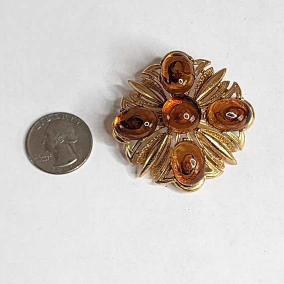 Vintage Amber Color Glass Stones Gold Tone Cluster Me… - Gem