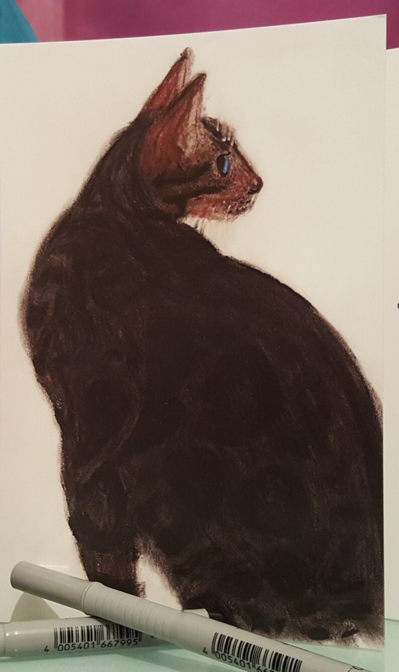 Dave the Bengal Cat, Fine Art Greetings Card. Mixed Media Illustration ...