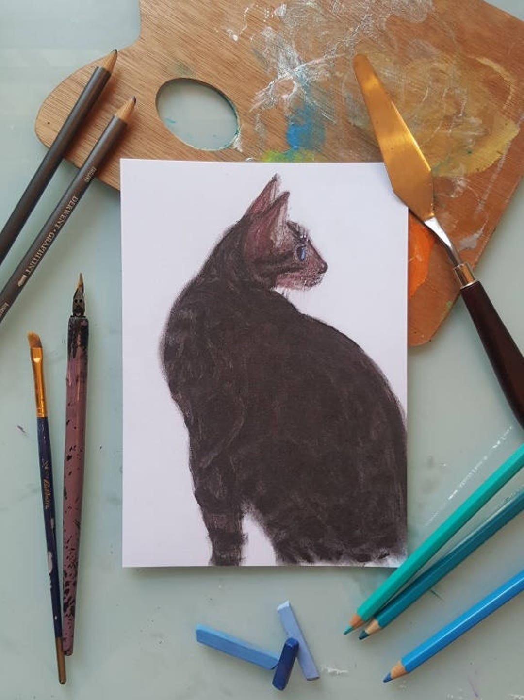 Dave the Bengal Cat, Fine Art Greetings Card. Mixed Media Illustration ...