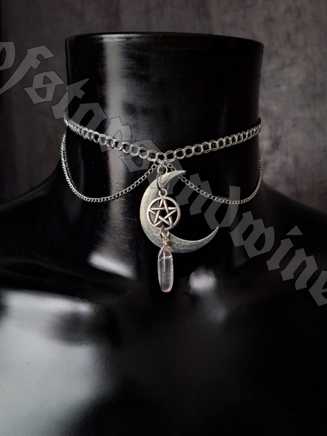 Gothic Crescent Moon and Rose Quartz Choker Goth Necklace Witch Jewelry Wicca - Etsy