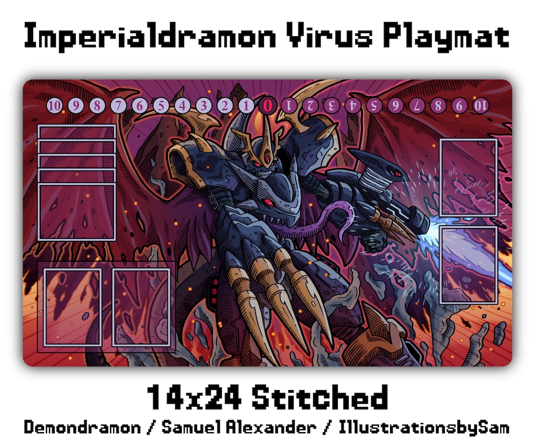 Imperialdramon Playmat 14x24 Digimon Card Game DCG Stitched Edges Red Purple Dragon's Roar ...