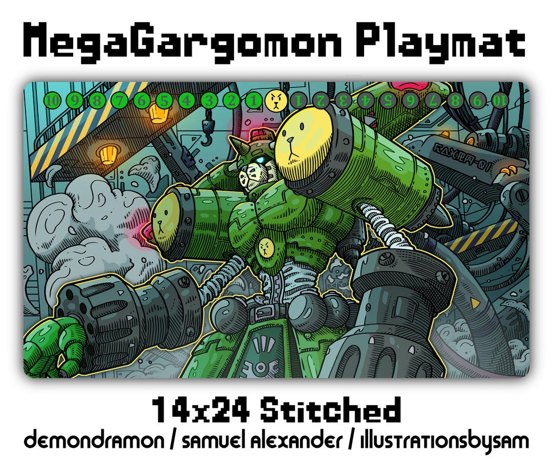 Megagargomon Playmat - 14x24 Digimon Card Game DCG Stitched Edges Green ...