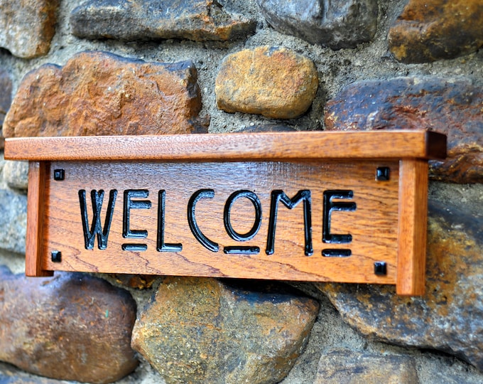 Craftsman Style Welcome Sign Greene and Greene Handmade Mahogany - Etsy