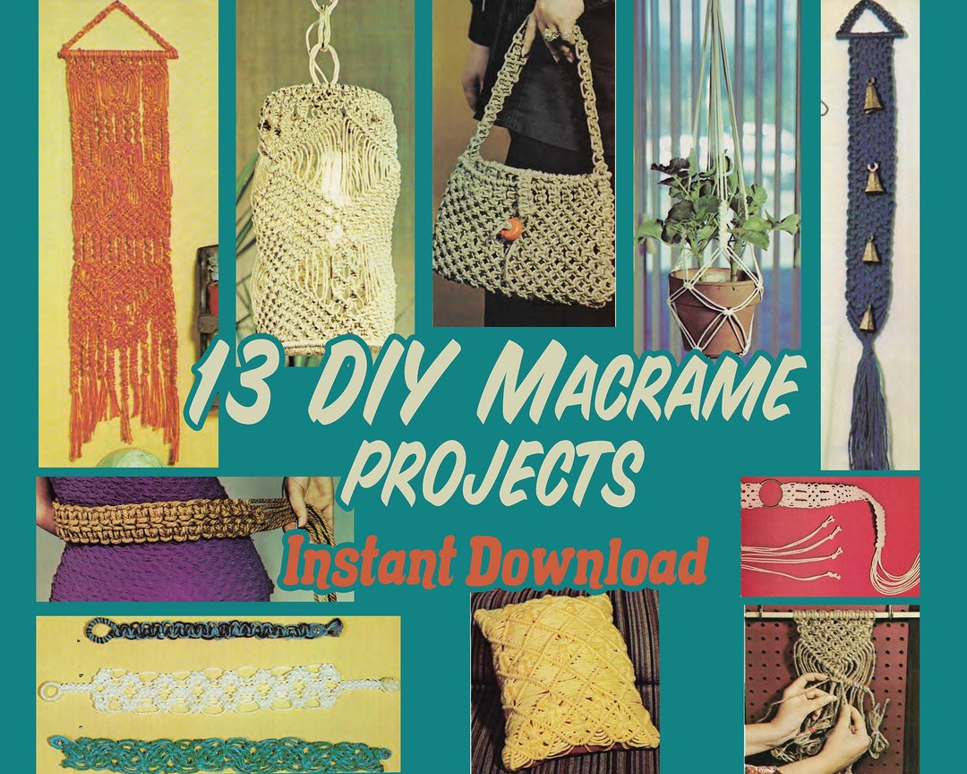 13 Vintage Macrame Patterns - 70's Crochet Pattern DIY Macrame Plant ...