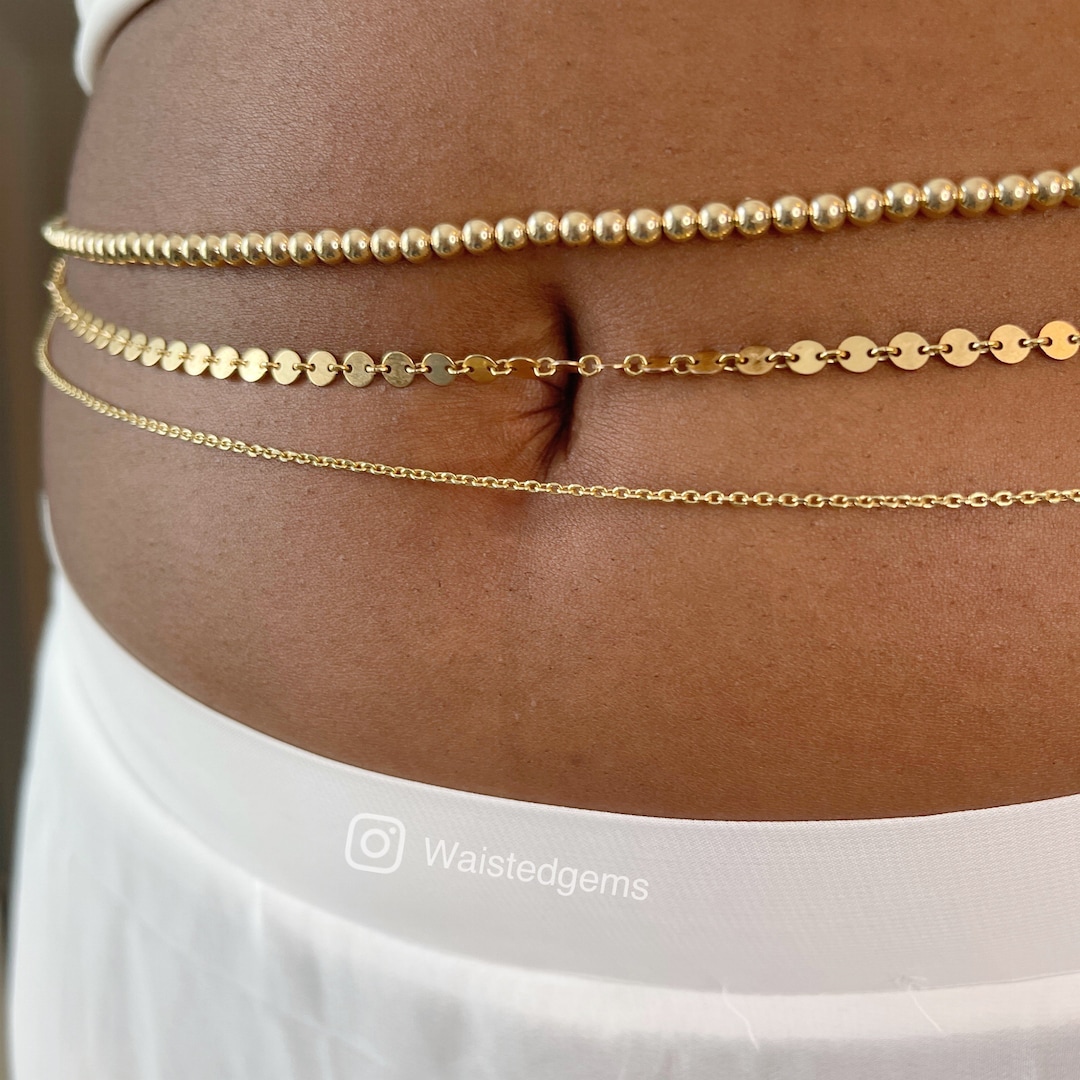 Dainty 14k Solid Gold Waist Beads: Elegant Belly Chain - Etsy