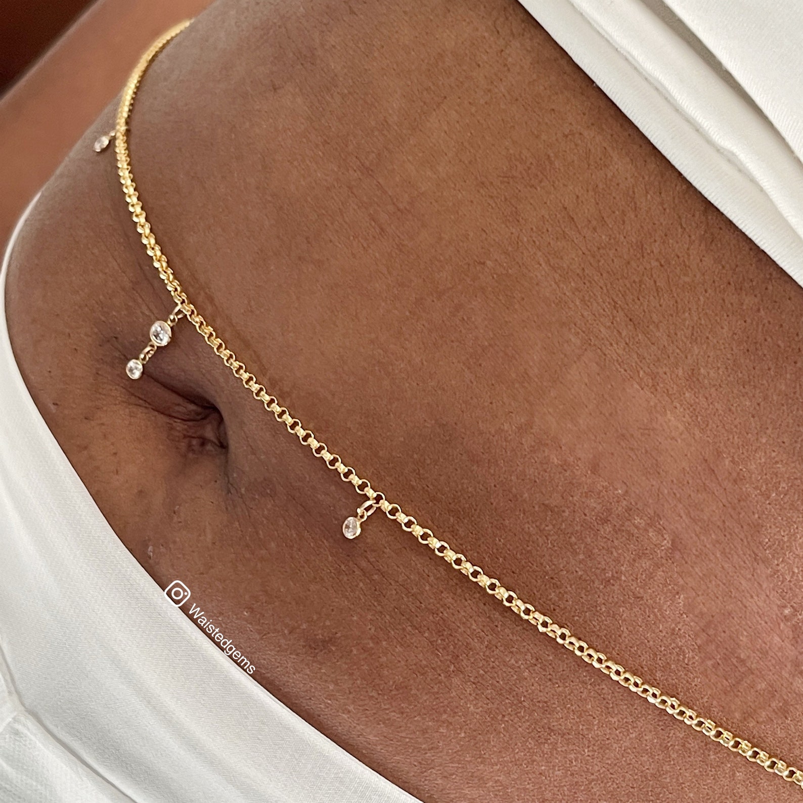 14k Crystal Rolo Waist Chain Gold Belly Chain Beaded Belly Etsy