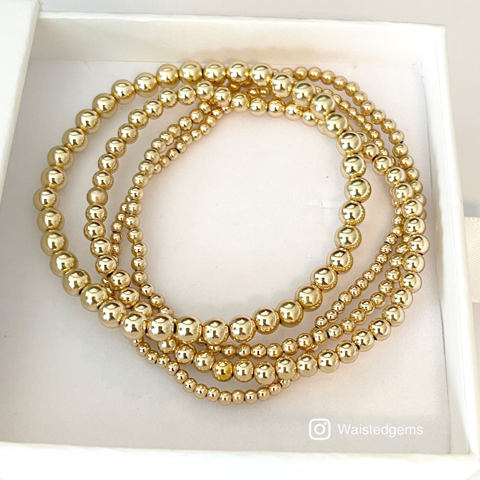 Gold Beaded Bracelet Set Handmade Bracelet Elastic | Etsy