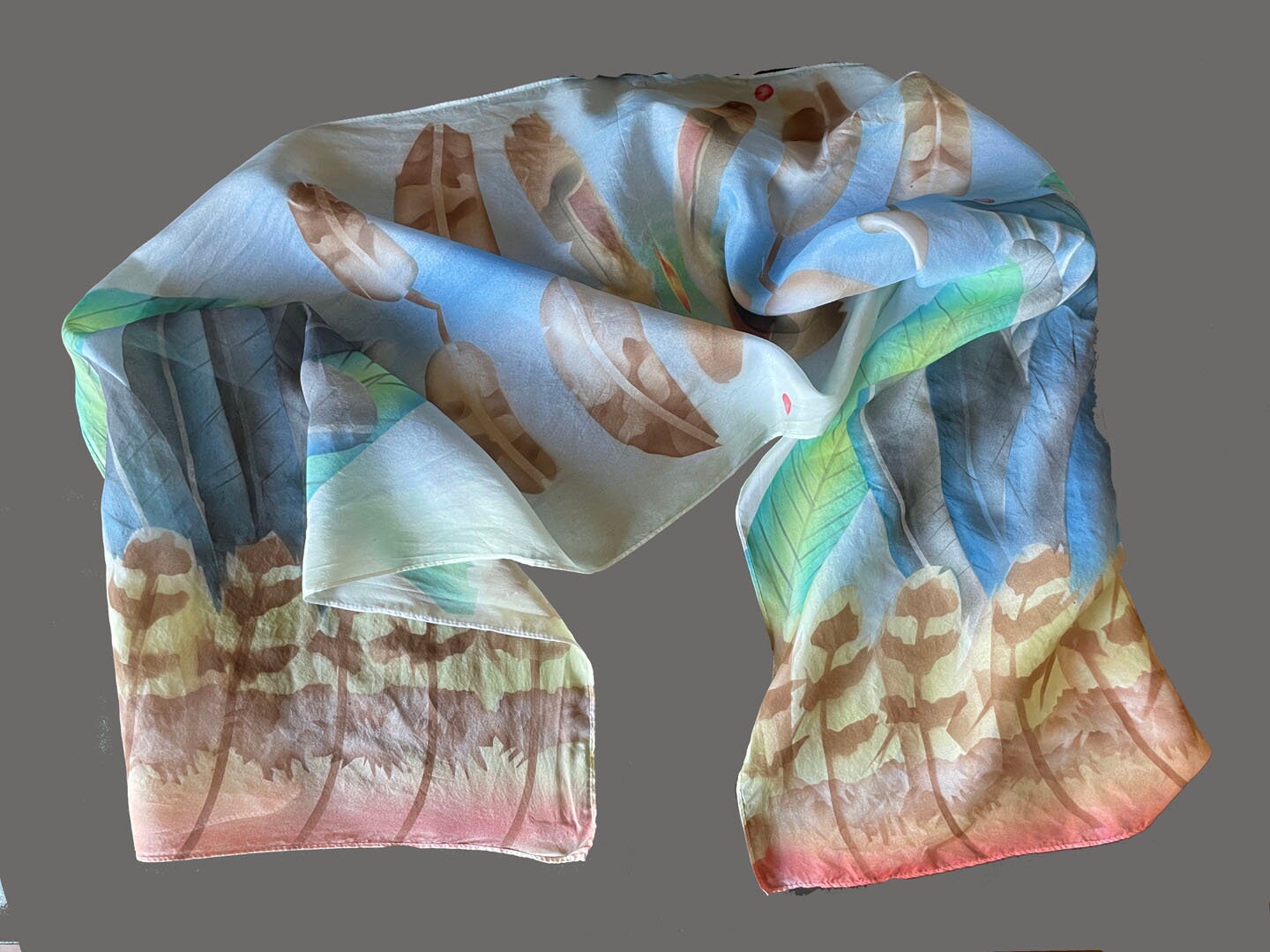 An Formal Arrangement of Sacred Feathers Airbrushed in Fine Detail on a ...