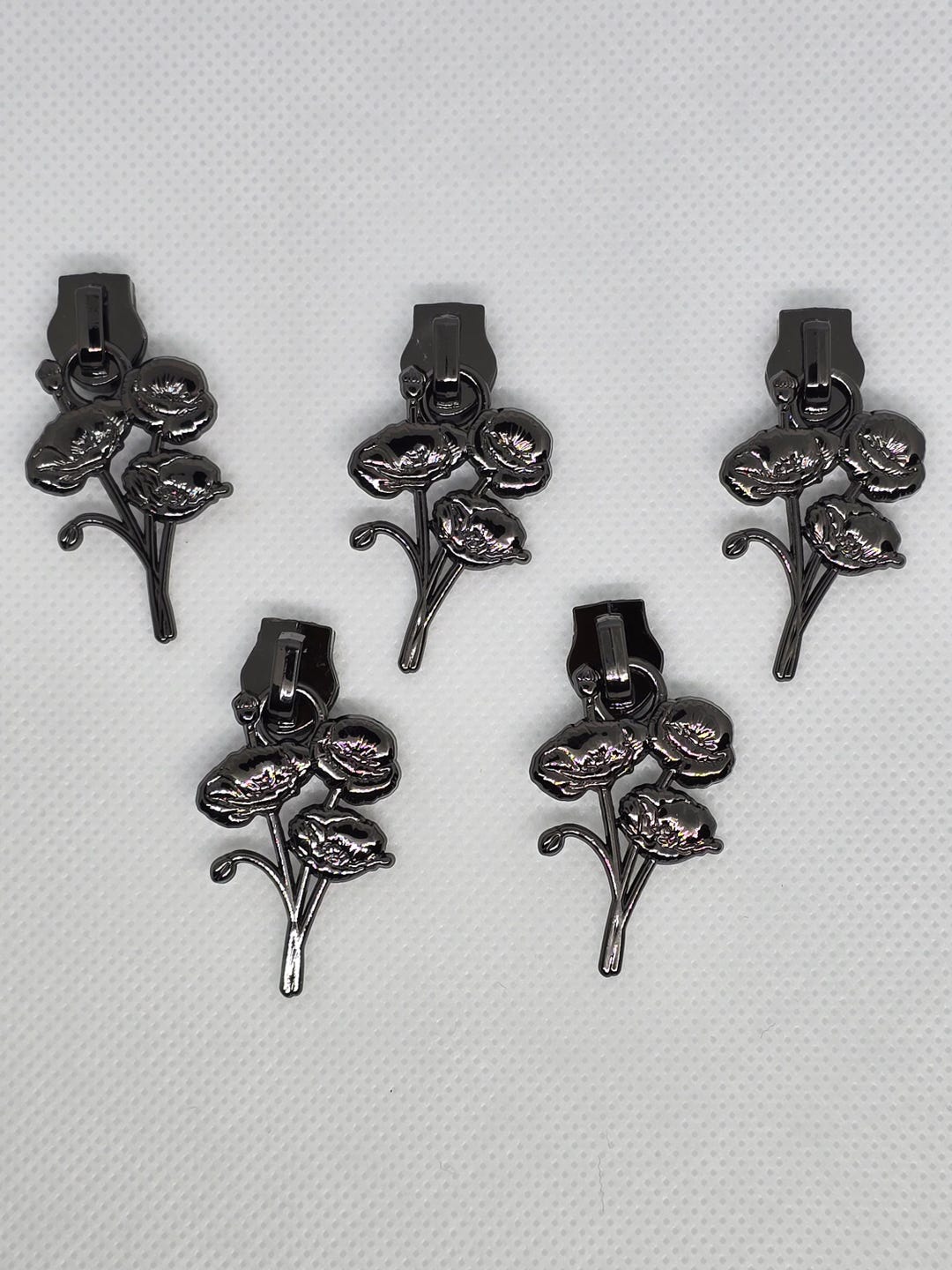 New Set of Gunmetal Colored #5 Nylon Poppy Flower Floral Zipper Pulls ...