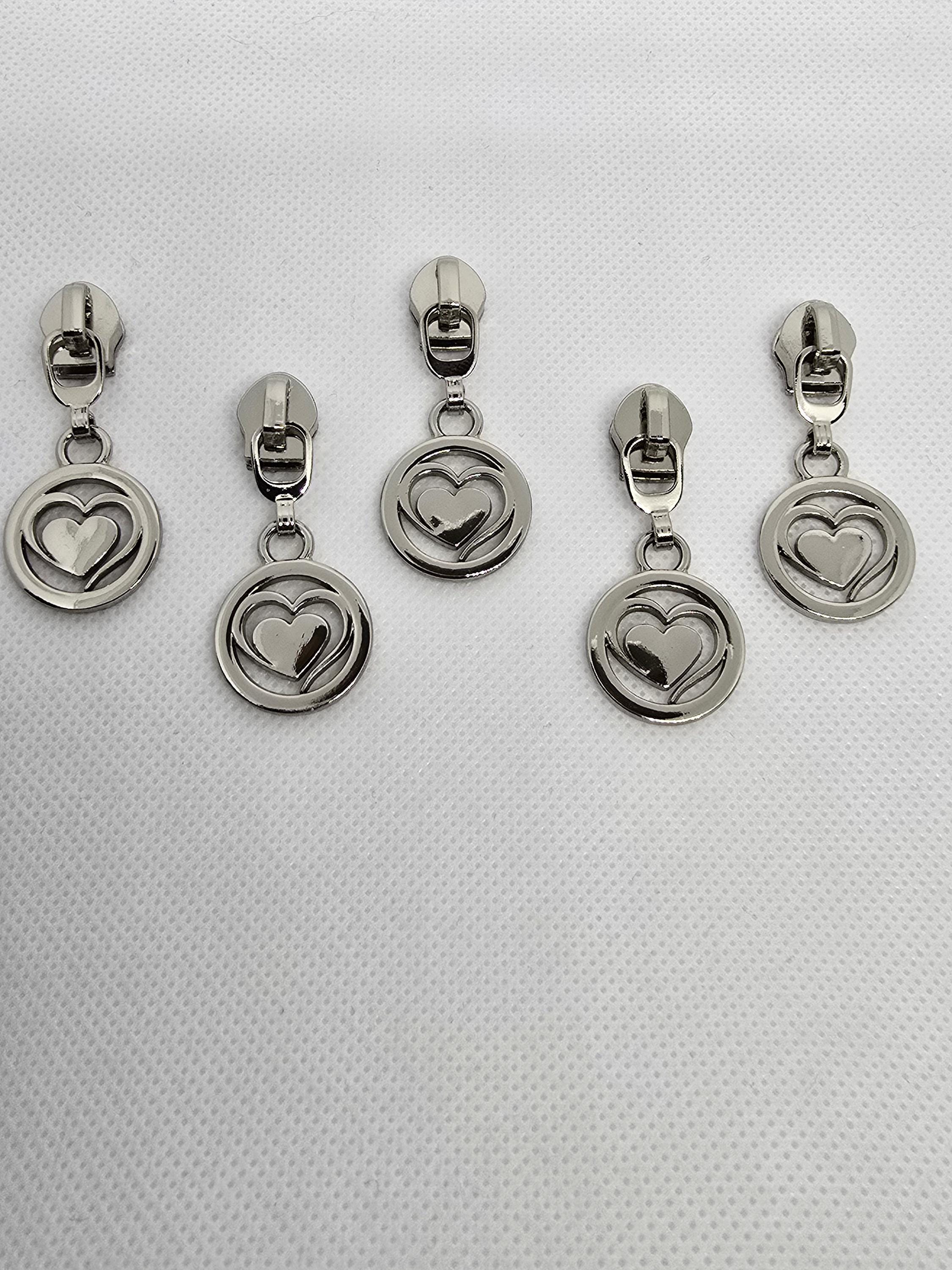 New Set of Chrome Silver Colored Nickel Colored #5 Nylon Heart Zipper ...