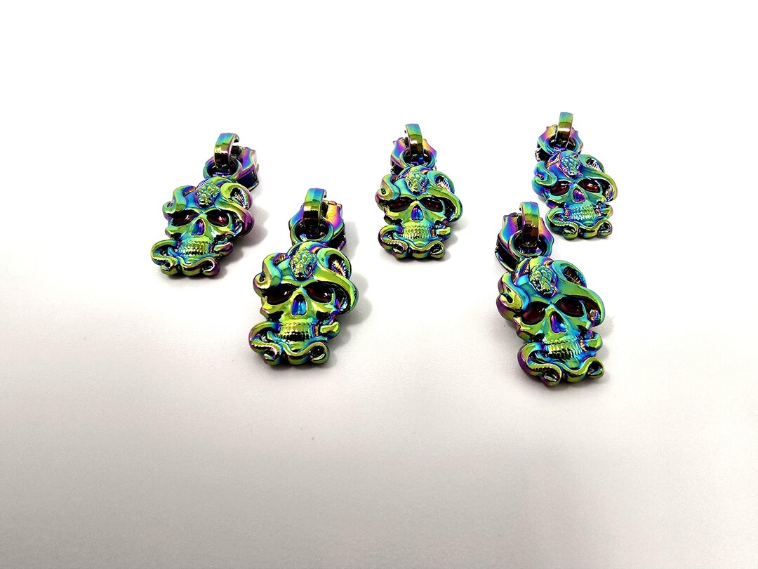New Set of QTY 5 Gloss Rainbow Snake Skull With Ruby Colored Eyes ...