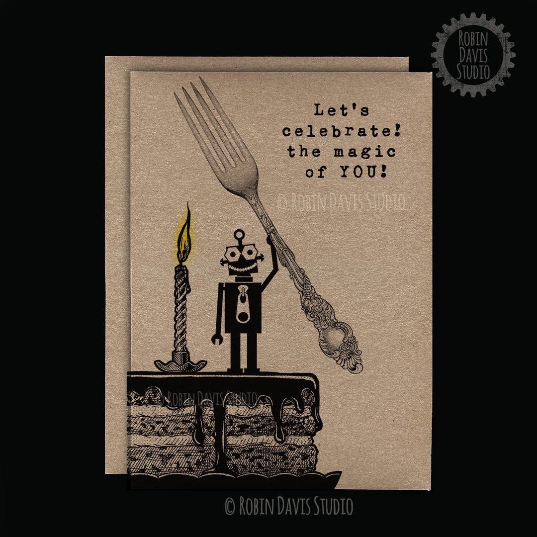 Robot Birthday Card, Pocket Postcard, Robot Card, Robin Davis Studio ...