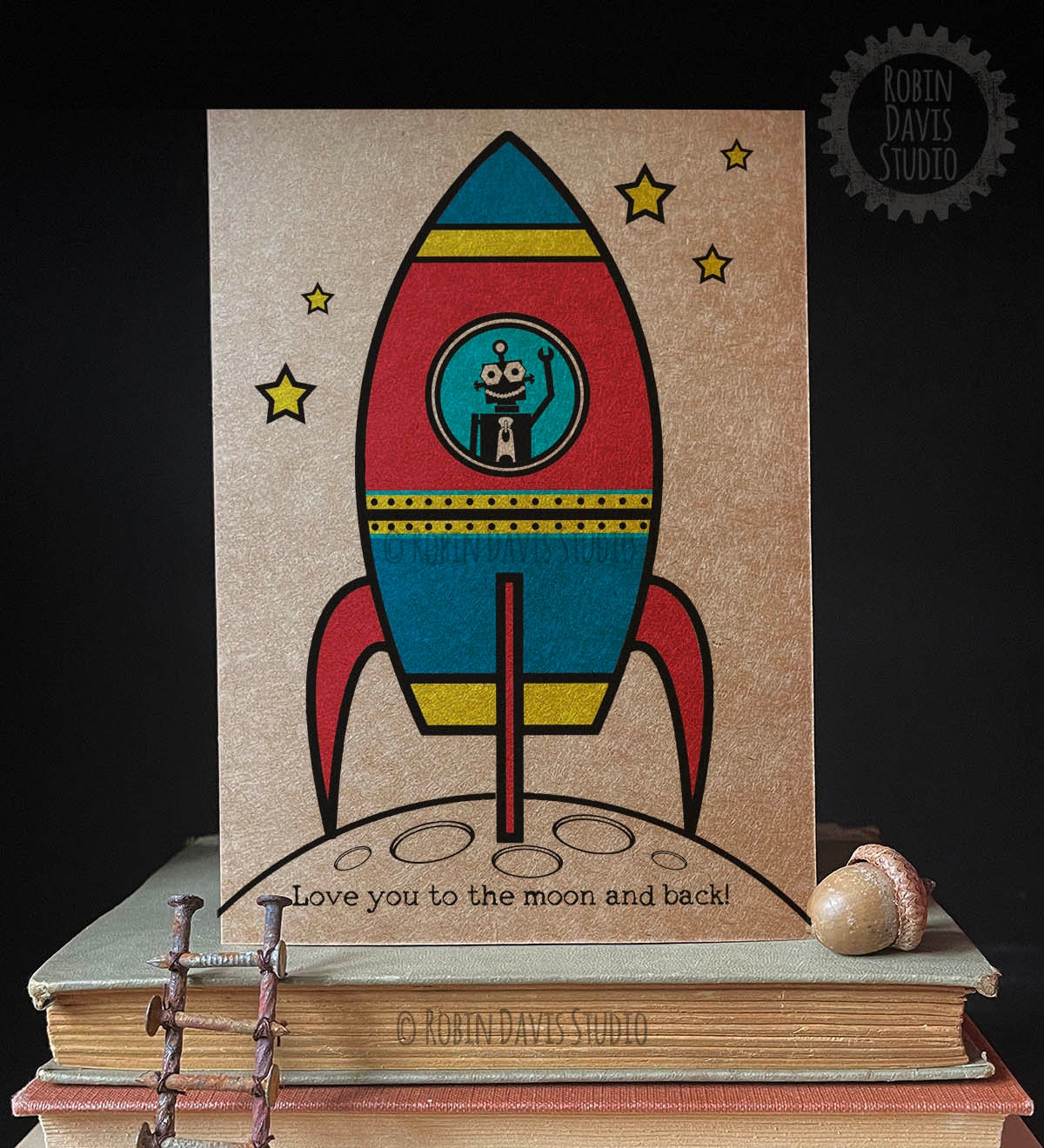 Rocket Ship Card Outer Space Card Robot Greetings Love You | Etsy
