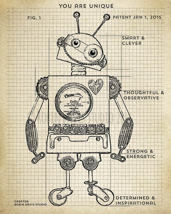Robot Blueprint 8x10 Robot Patent Printable Robot Nursery | Etsy