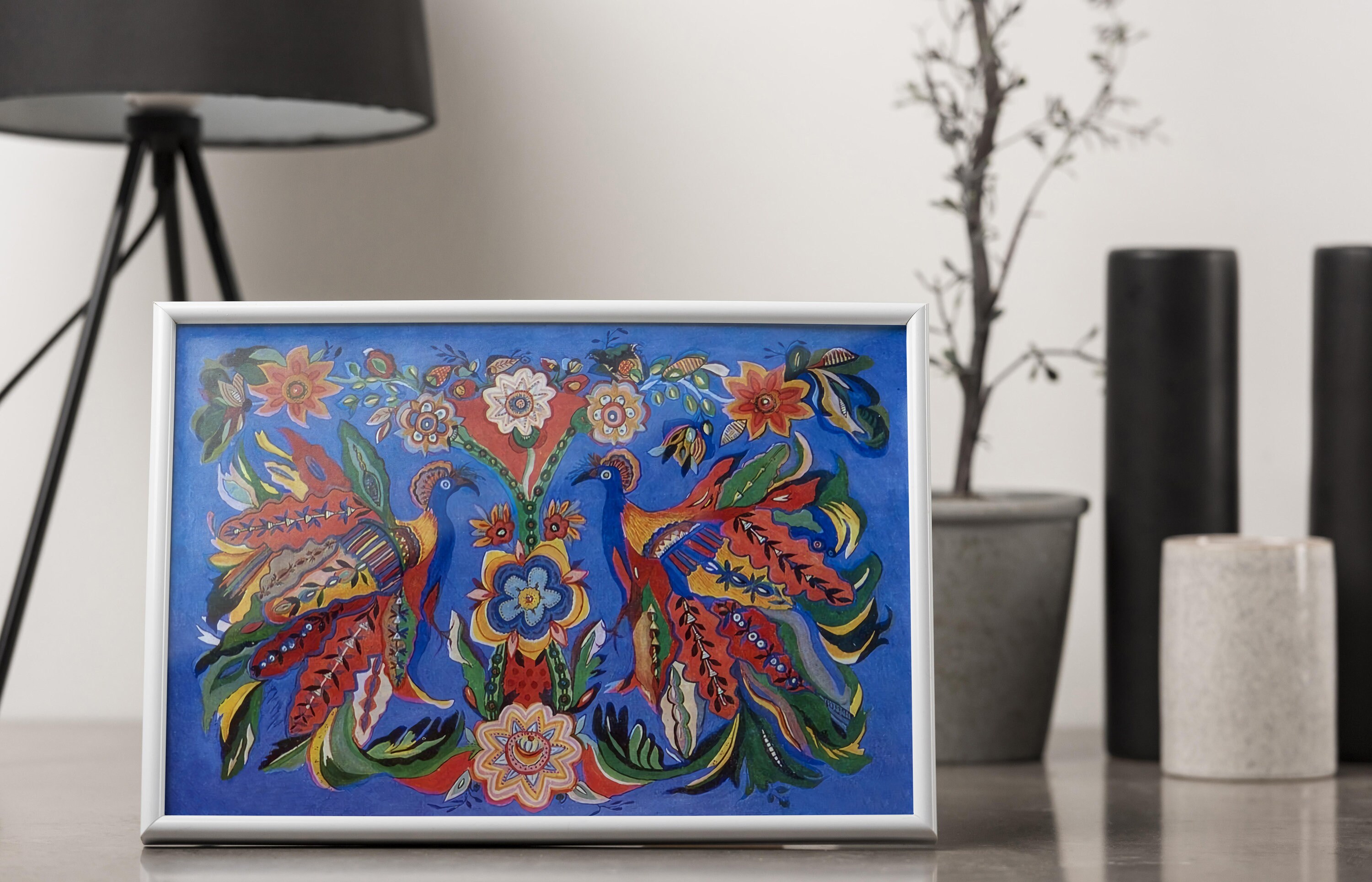 Blue Ukraine Peacock Museum Poster Folk Naive Art Above Bed - Etsy