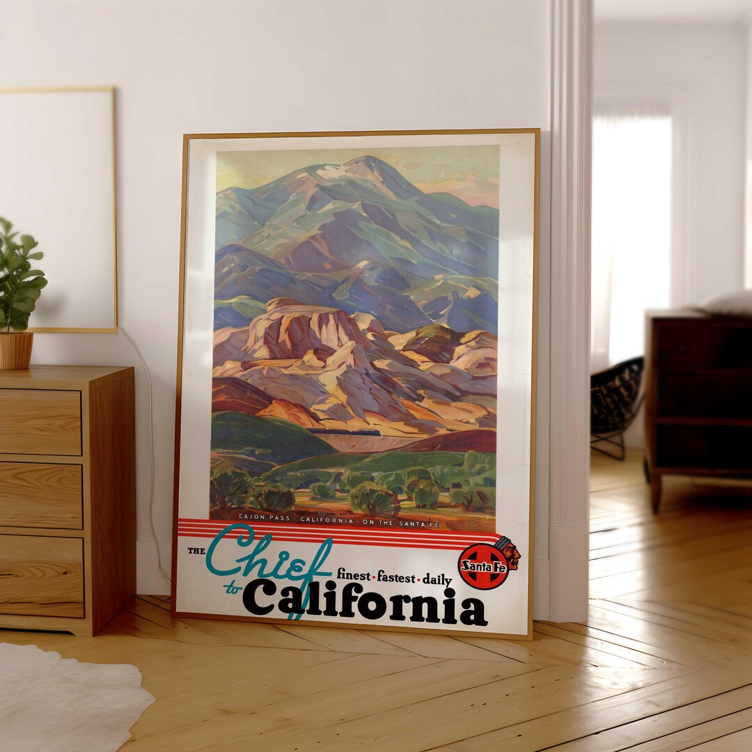 Vintage California Travel Poster – Cajon Pass Santa Fe Railway Print ...