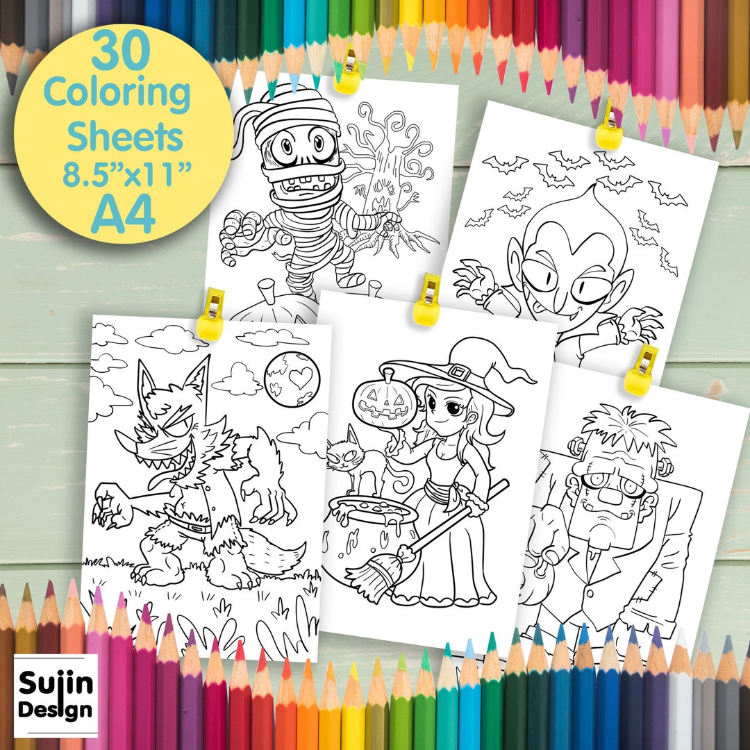 Kawaii Halloween Coloring Pages, 30 Pages, Cute Halloween Coloring ...