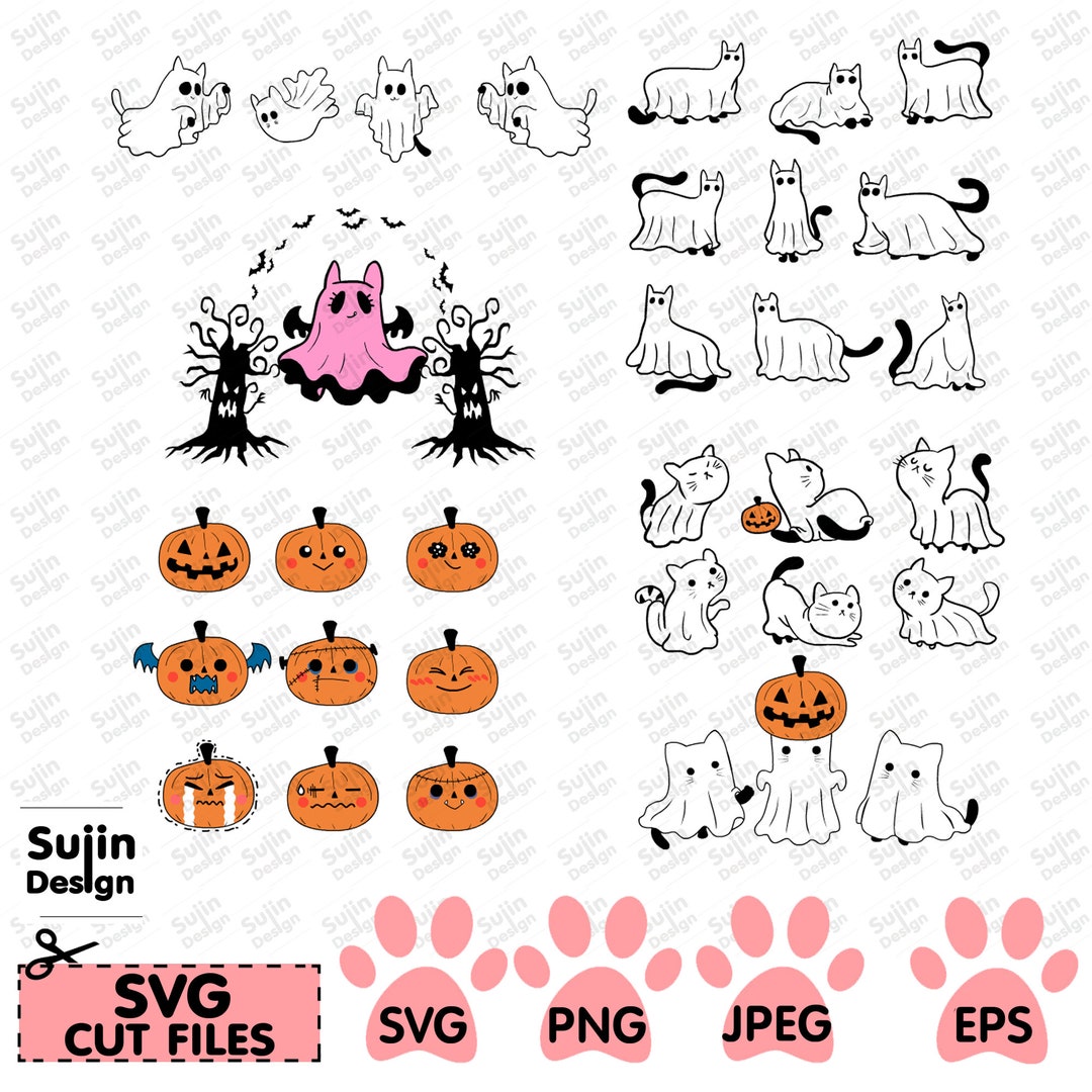 Сute Ghost Cat Bundle Png, Ghost Cat Png, Cat Lovers, Halloween Ghost ...