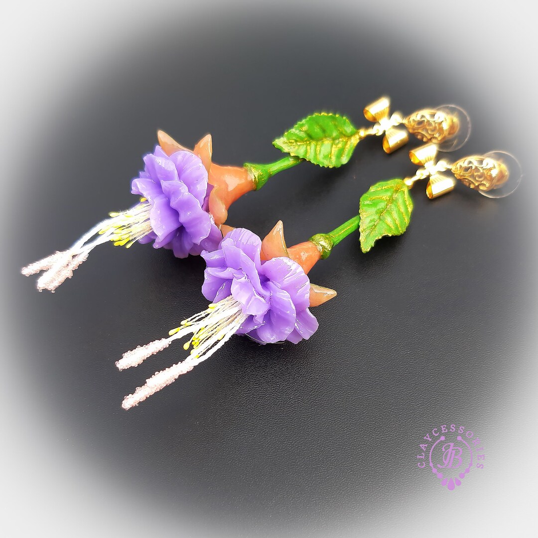 Fuchsia Flower Earrings - Etsy