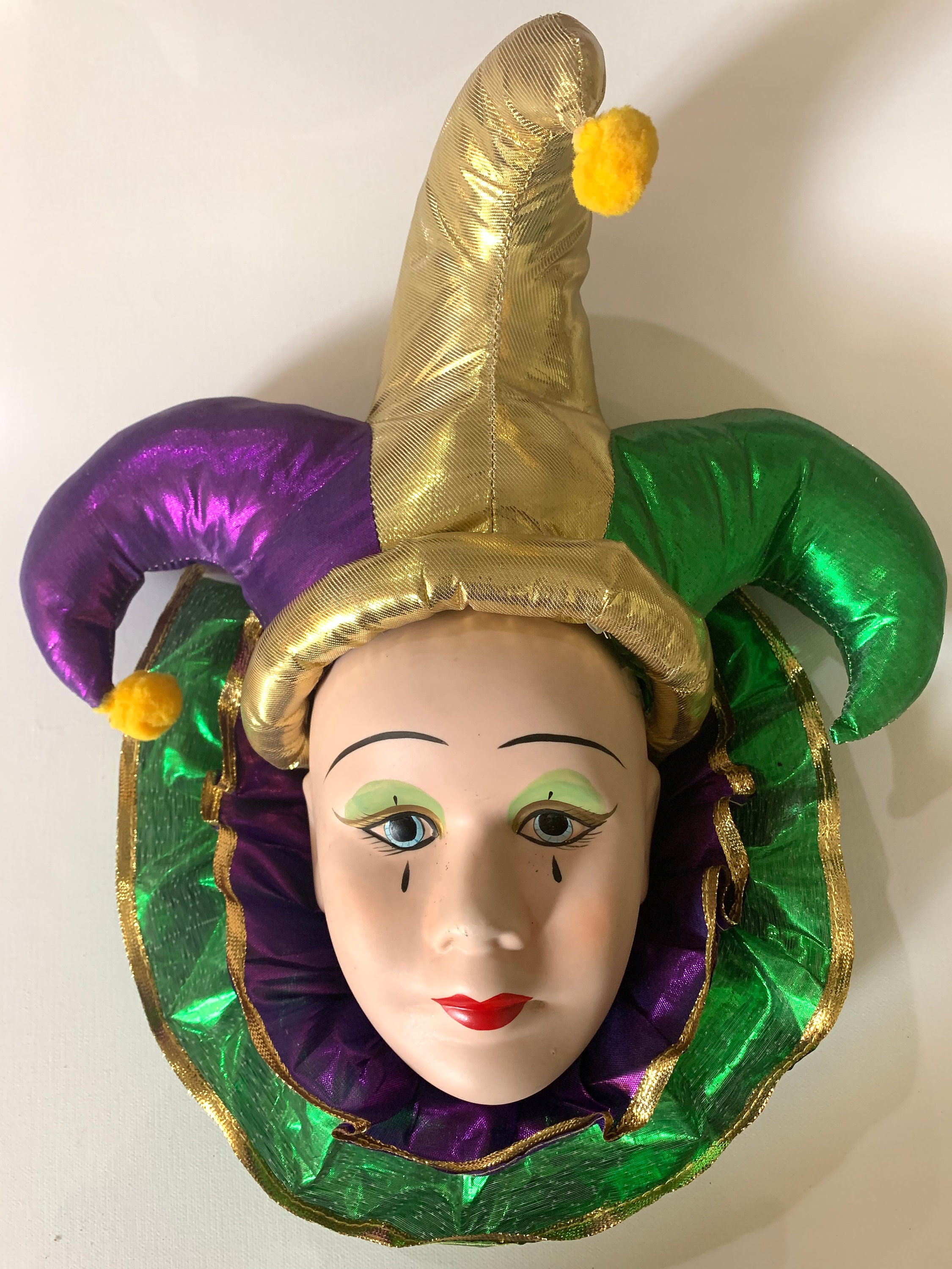 Mardi Gras Jester, Ceramic Face, Silk/velvet - Etsy