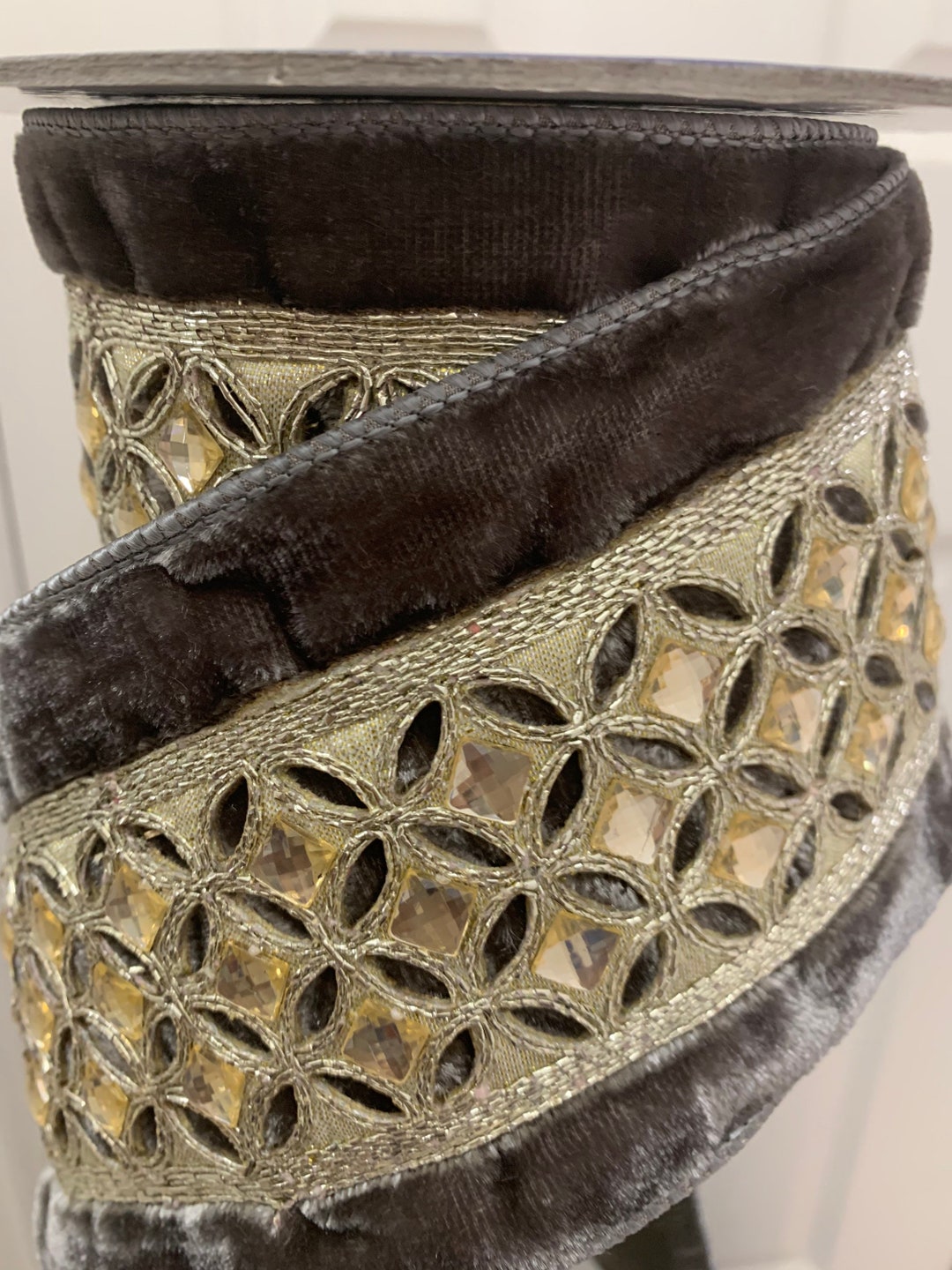 Luxury High Quality Ribbon, Designer Ribbon, Holiday, Grey Velvet ...