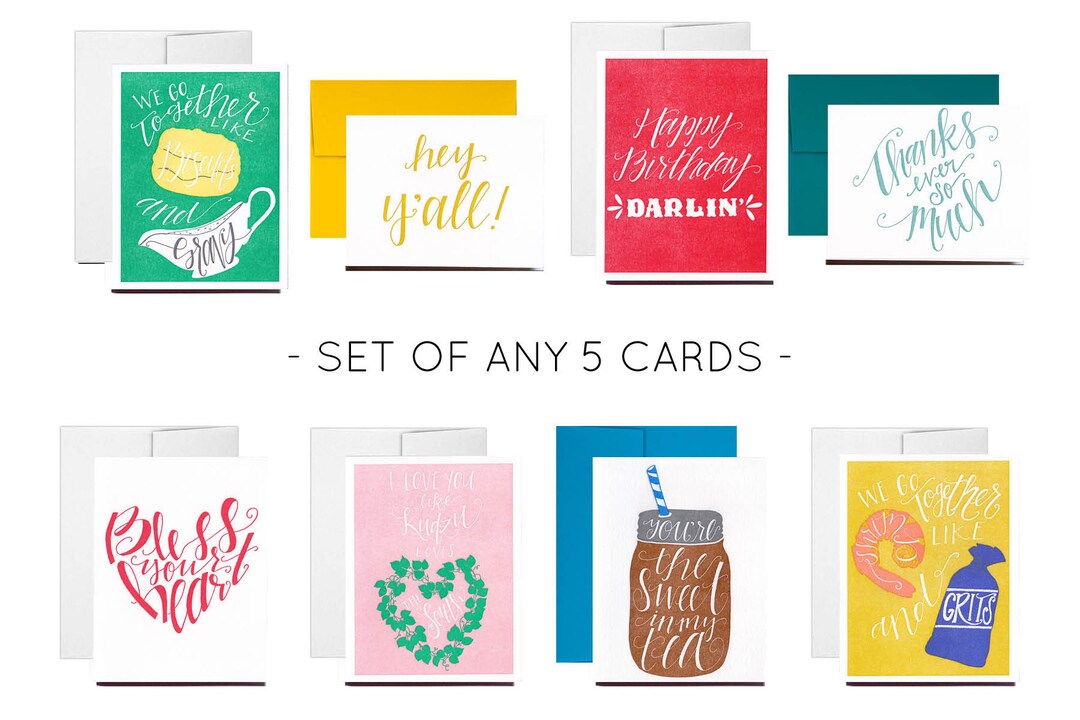 Set of Any Five Cards, Southern Greeting Cards, Southern Sayings, Blank ...