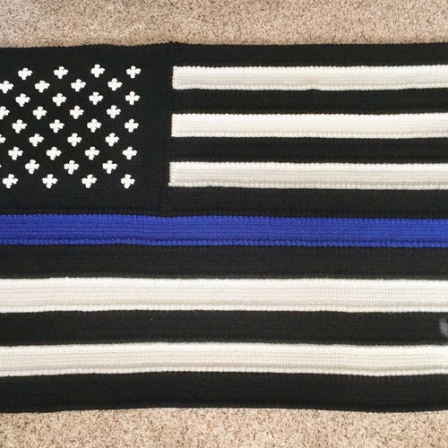 AK Crochet Thin Blue Line Police Flag Blanket PATTERN - Etsy