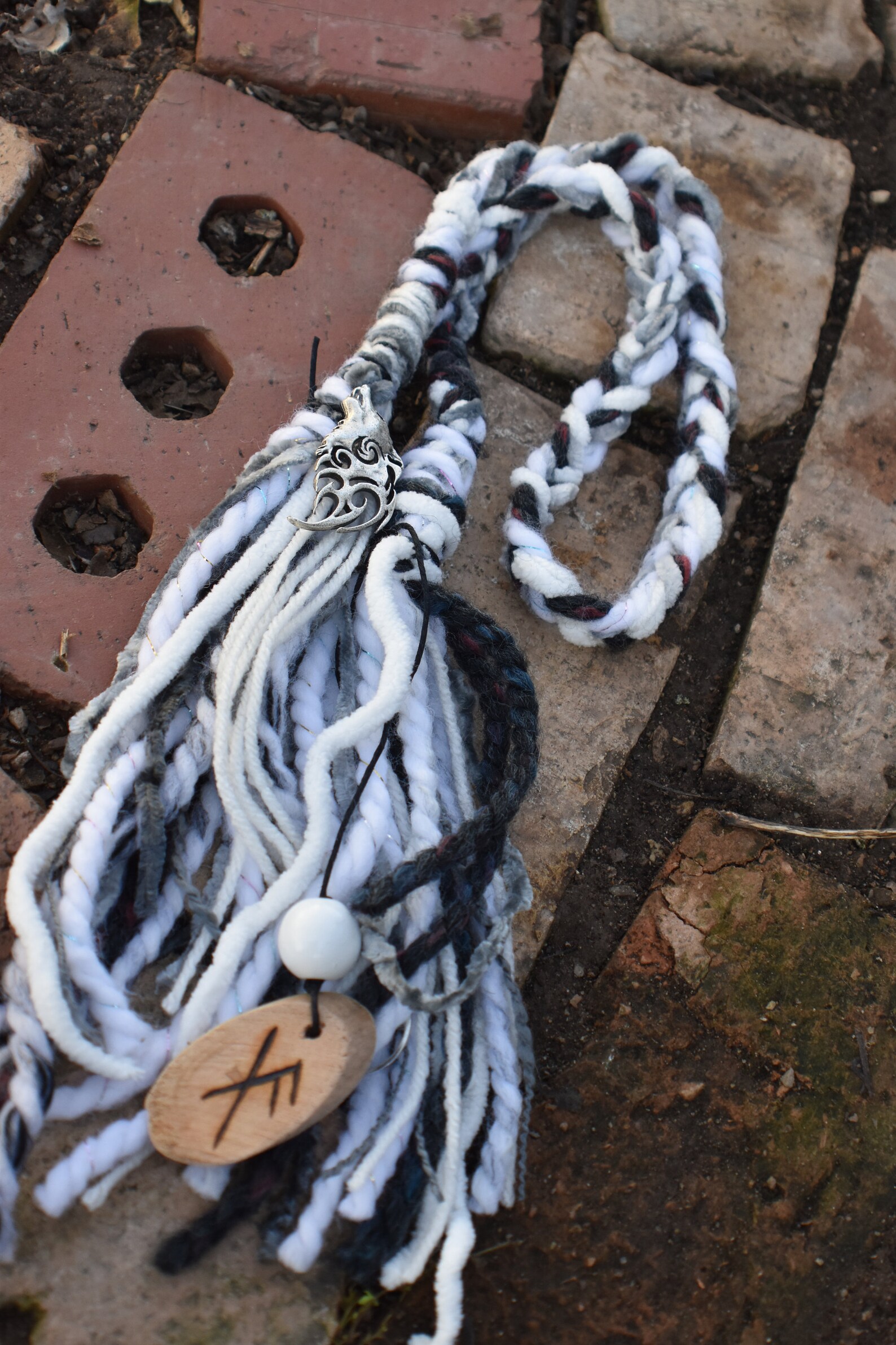 OOAK Wolf Norse DE Dread Wrap Tie | Yarn Fall | Dread Wrap | Dreadlock ...