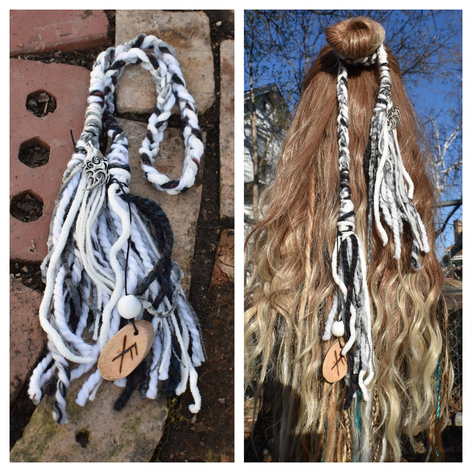 OOAK Wolf Norse DE Dread Wrap Tie | Yarn Fall | Dread Wrap | Dreadlock ...