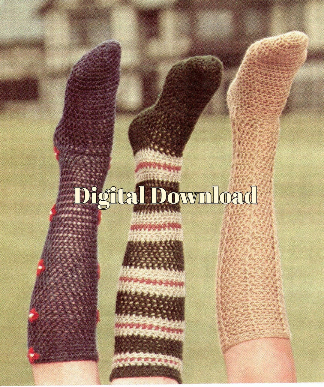 Crocheted Knee Socks Pattern, 3 Styles, Vintage Crochet Pattern, PDF ...
