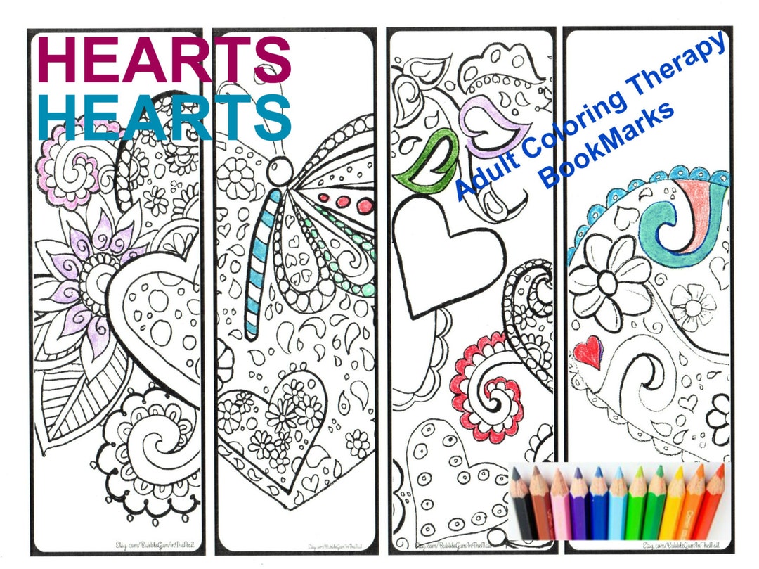 Coloring Bookmarks Adult Kids, Hearts Butterflies, Calming Anti- Stress ...