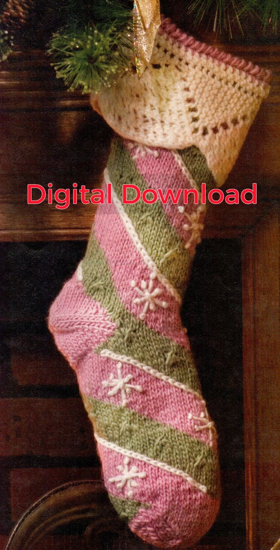 Knit Christmas Stocking Pattern Vintage Diagonal Striped | Etsy