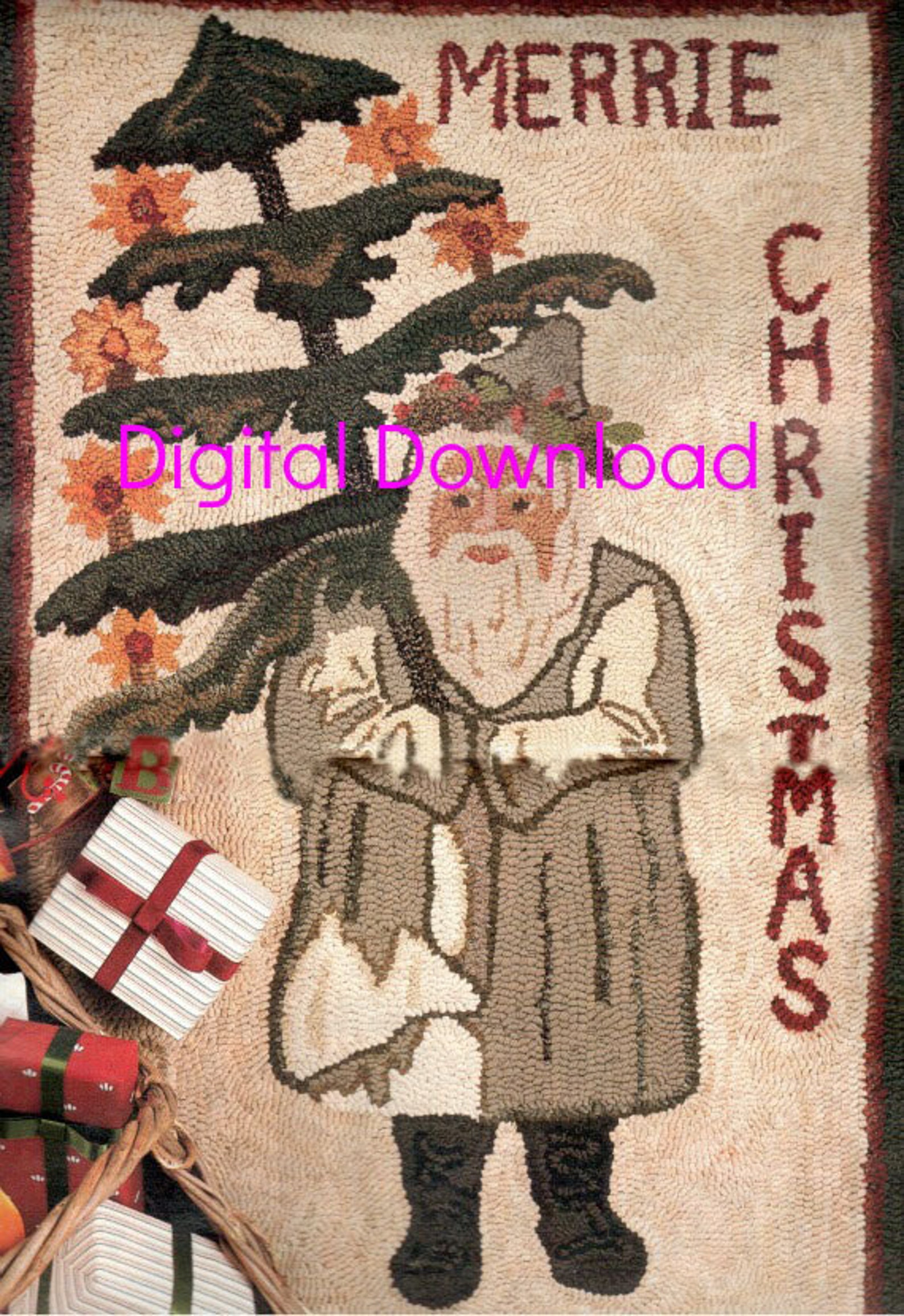 St Nick, Santa Claus Hooked Rug Pattern, Scrap Wool, Vintage, Re ...