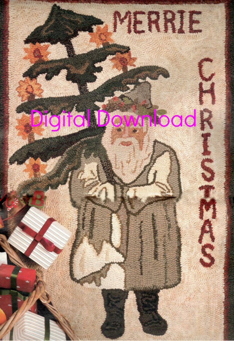 St Nick, Santa Claus Hooked Rug Pattern, Scrap Wool, Vintage, Re ...