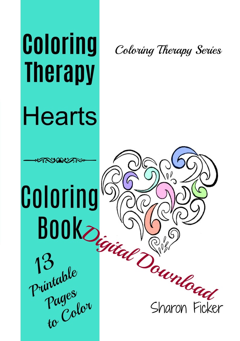 Printable Coloring Book, Hearts, Art Therapy, Calming Anti Stress ...