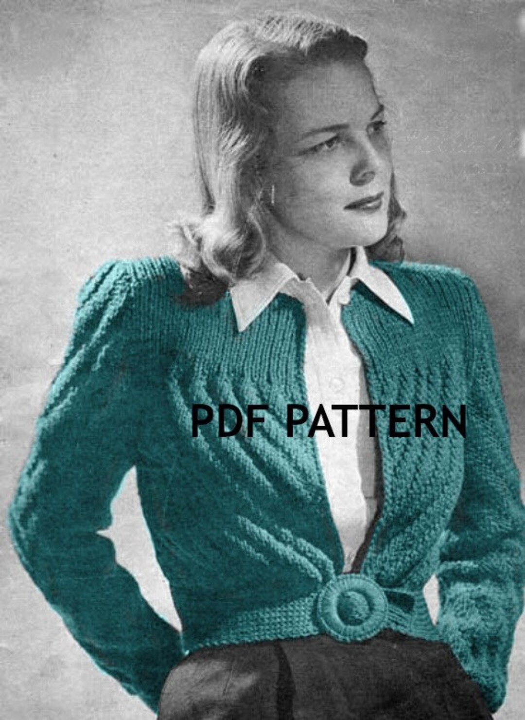 Knit Diagonal Ribbed Belted Sweater, Jacket, Vintage Pattern, PDF ...