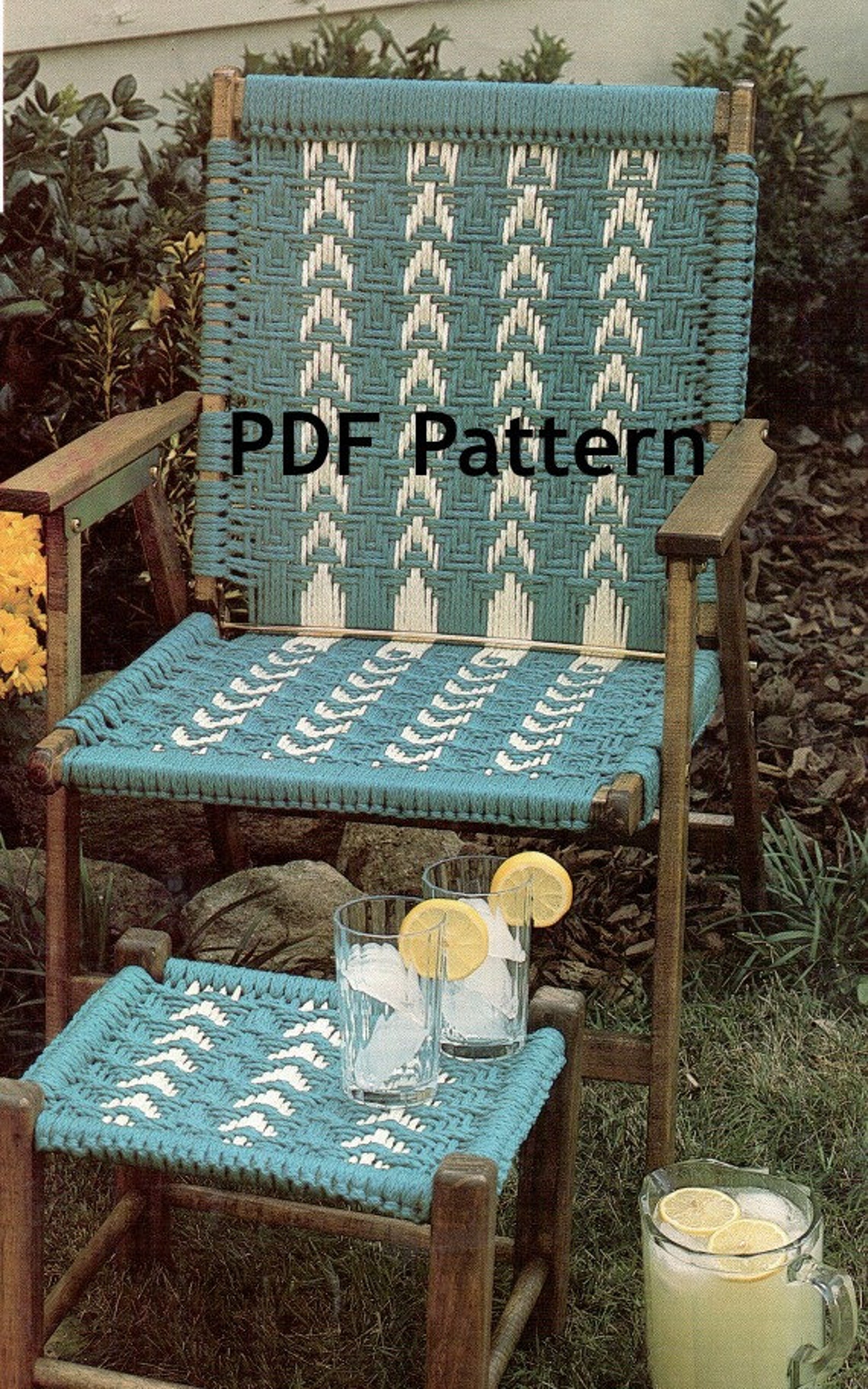 Hippie Macramé Chair and Footstool, Vintage 1980's Pattern, Digital ...