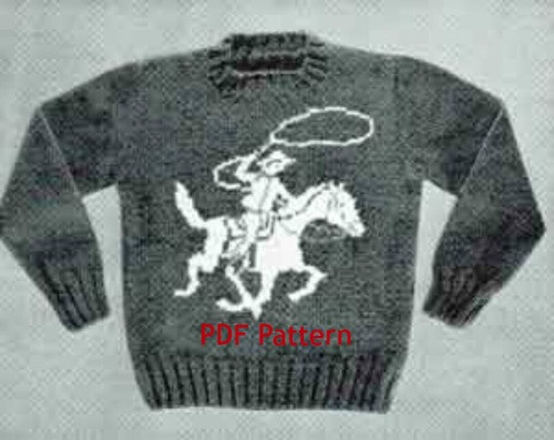 Vintage Boys Knit Sweater Rodeo Cowboy Pattern 1950s Digital Download ...