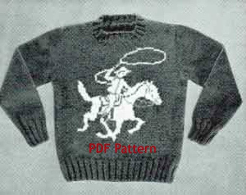 Vintage Boys Knit Sweater Rodeo Cowboy Pattern 1950s Digital | Etsy