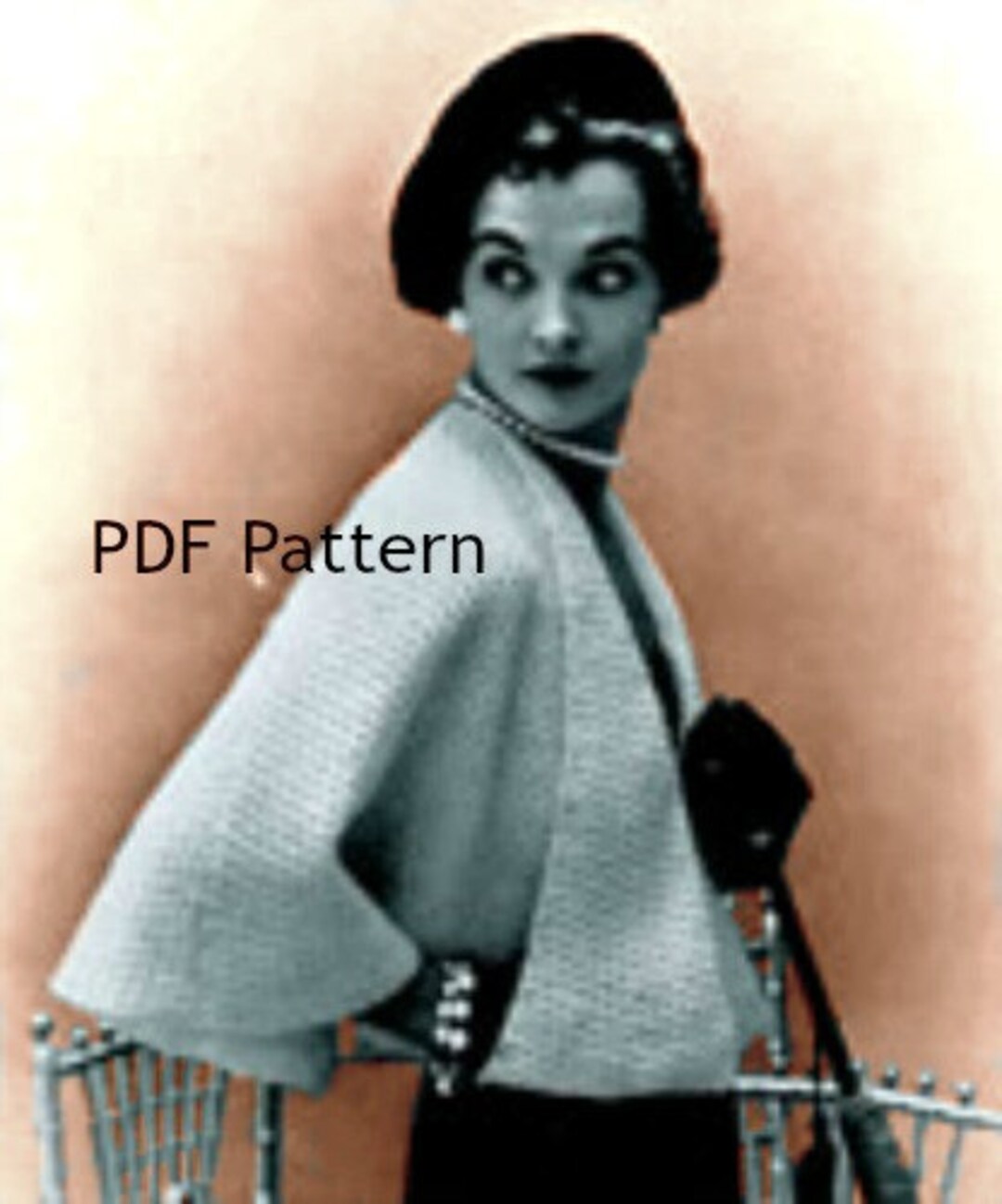 Cape Shawl Sweater Pattern, Vintage Jacket, Knit Pattern, PDF Instant ...