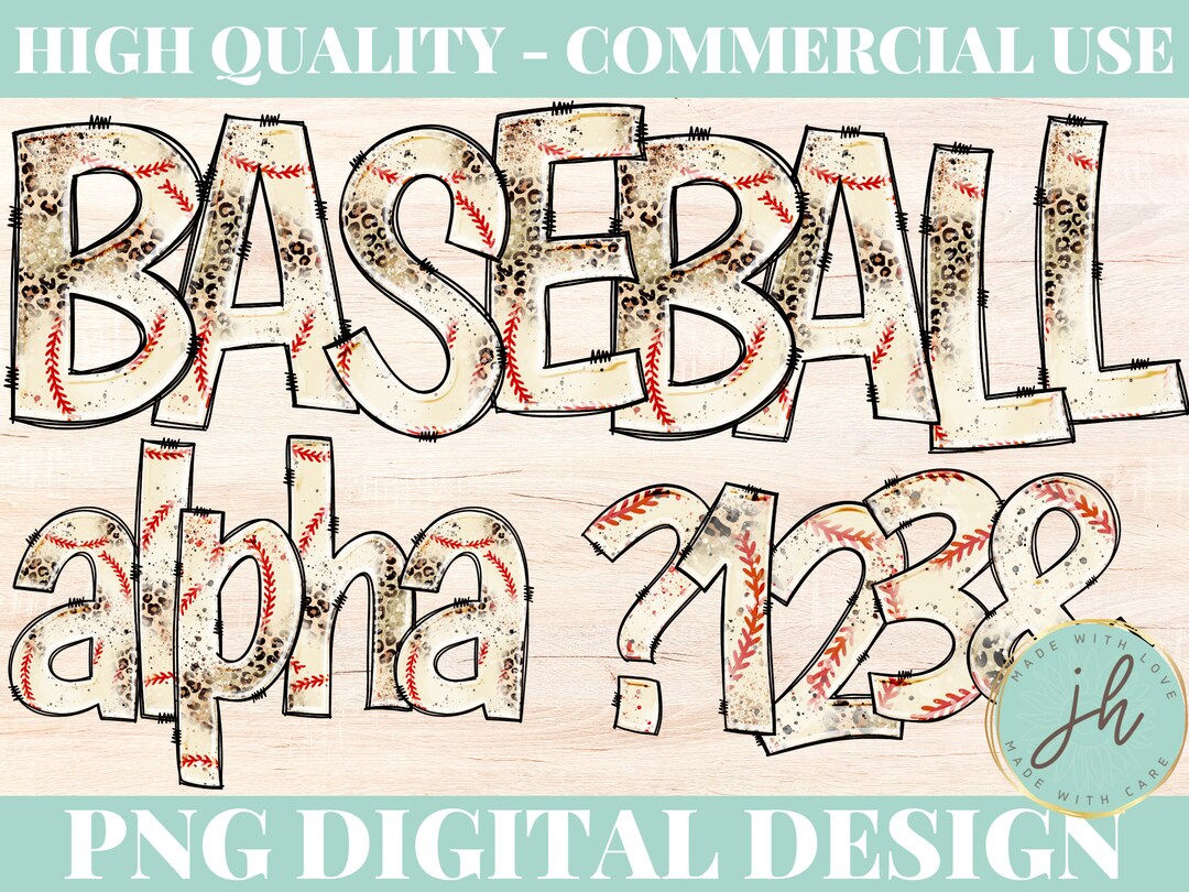 Baseball Leopard Doodle Letters Alpha PNG Digital Download DTF ...