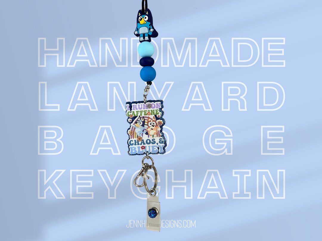 I Run on Caffeine Chaos and Bluey Badge Lanyard Cute Badge Holder ...